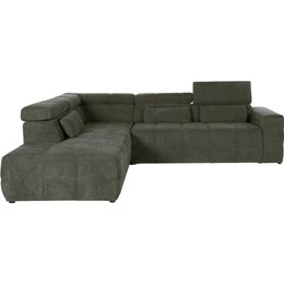 Ecksofa DOMO collection, B:275cm H:80cm T:228cm, grün, Wohnzimmer, Sofas, "Brandon L-Form, auch in Leder", inklusive Kopfteilverstellung, wahlweise