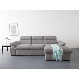 Ecksofa COTTA, B:250cm H:73cm T:165cm, grau, 90% Polyester, 10% Polyamid, Wohnzimmer, Sofas, "Lola L-Form mit Kopfteilfunktion & Hocker", wahlweise