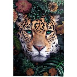 Poster Reinders, B:61cm H:91,5cm, bunt, Papier, Bilder, "Leopard Blumen - Pflanzen - Farbenfroh - Tiermotiv"