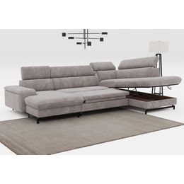 Wohnlandschaft COTTA, B:328cm H:97cm T:215cm, grau, Sofas, "Emma U-Form", mit Kopfteilverstellung, wahlweise mit Bettfunktion & Bettkasten