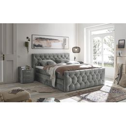 Boxspringbett, B:200cm L:225cm, grau, ED EXCITING DESIGN, 100% Polyester, Komplettbetten, ""Cashfield", OTTOs Choice Topseller inkl. zwei Bettk&auml;sten