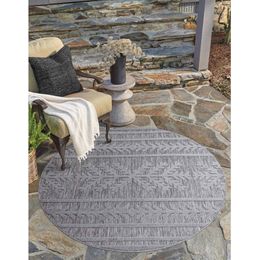 Teppich Carpet City, H:5mm Ø:200cm, grau, Polypropylen, Wohnzimmer, Teppiche, "In-& Outdoorteppich Santorini 411, 3D-Effekt, Boho-Optik", Wetterfest