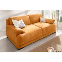 3-Sitzer Home Affaire, B:218cm H:80cm T:96cm, gelb, dicke Luxus-Microfaser in Lederoptik (100% Polyester);Chenille (100%