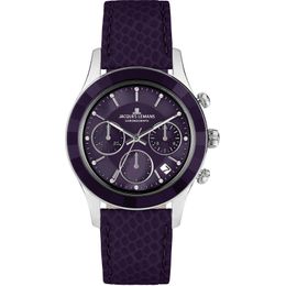 Jacques Lemans Damen Chronograph "Venice", lila, Armbanduhren, Armbanduhr, Damenuhr, Lederarmband, Stoppfunktion, Datum, Perlmutt