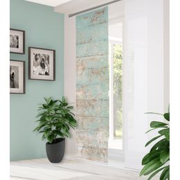 Schiebegardine HOME IN GREEN, B:60cm H:245cm, gr&uuml;n, Polyester, Wohnzimmer, Gardinen, "MANDRIGA", DIGITALBEDRUCKT, BAMBUSOPTIK RECYCELT