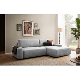Ecksofa Home Affaire, B:264cm H:82cm T:162cm, silber, 100% Polyester, Wohnzimmer, Sofas, "TORGE (264cm), Schlafsofa in Cord, Samtvelours o Struktur