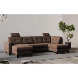Wohnlandschaft Places of Style, B:304cm H:91cm T:170cm, braun, 100% Polyester, Sofas, "Varese", wahlweise mit Bettfunktion und Bettkasten