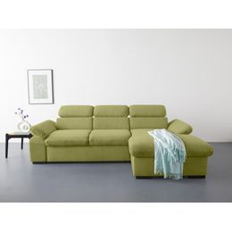 Ecksofa COTTA, B:250cm H:73cm T:165cm, grün, 90% Polyester, 10% Polyamid, Wohnzimmer, Sofas, "Lola L-Form mit Kopfteilfunktion & Hocker", wahlweise