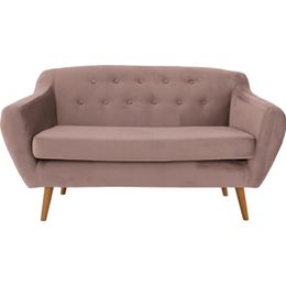 2-Sitzer Home Affaire, B:128cm H:78cm T:73cm, beige, Leder Belfast (echtes Rindsleder), Sofas, "Renne", mit Heftung im Rücken im skandinavischem Stil