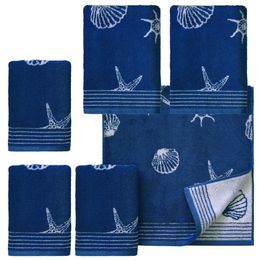 Handtuch Set Dyckhoff, blau, Walkfrottee, Obermaterial: 100% Baumwolle, Handtuch-Sets, "Seashell", mit Muschelmuster; 4 Handt&uuml;cher (50x100cm), 2