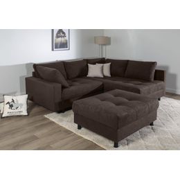 Ecksofa Collection AB, B:215cm H:44cm T:184cm, braun, 100%Polyester, Wohnzimmer, Sofas, "Toni L-Form, B: 215 cm", mit Hocker & 2 Zierkissen, Federkern