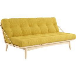 Schlafsofa Karup Design, B:190cm H:90cm T:130cm, gelb, 100% Polyester, Jugendzimmer, Sofas, "Folk", aus massiven Kiefernholz, inkl. Futonmatratze