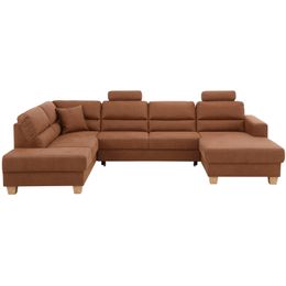 Wohnlandschaft Home Affaire, B:313cm H:100cm, braun, Sofas, "Navan, komfortabel mit viel Platz, U-Form", wahlweise mit Bettfunktion und Kopfstütze