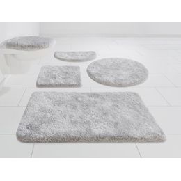 Badematte Grund, H:27mm, grau, Kunstfaser, Badematten, "Melos, Badvorleger, Badezimmer Teppich, sehr weich", melierte Optik, sehr weicher Flor,