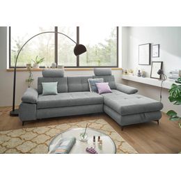 Ecksofa, B:274cm H:88cm T:177cm, grau, ED EXCITING DESIGN, 100% Polyester, Wohnzimmer, Sofas, "Altona L-Form", mit Bettfunktion, Bettkasten,