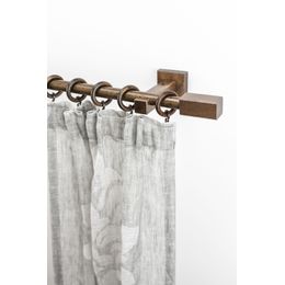 Gardinenstange Garesa, L:470cm &Oslash;:20mm, braun, Holzwerkstoff, Gardinenstangen, "CUBUS", Vorhanggarnitur, verl&auml;ngerbar, Endknopf eckig, mit Ringe