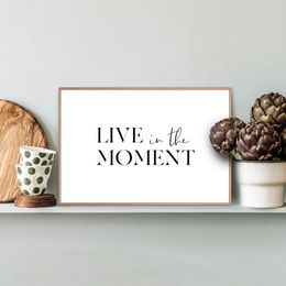 Poster Reinders, B:30cm H:20cm T:1,6cm, schwarz, MDF, Bilder, "Live in the Moment"