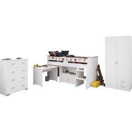 Jugendzimmer-Set Parisot, wei&szlig;, Schlafzimmerm&ouml;bel-Sets, "Parisot, Reverse 11", ausziehbarer Schreibtisch auf Rollen, viel Stauraum, Kleiderschrank
