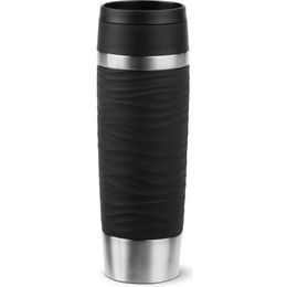 Emsa Thermobecher "Travel Mug Classic Wave", Ø 8cm x 24,2cm, 500ml, schwarz, Trinkgefäße, 100% dicht, spülmaschinenfest, 360-Trinköffnung