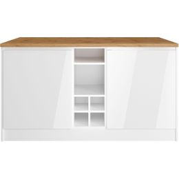 K&uuml;cheninsel KOCHSTATION, B:153cm H:85cm T:100cm, wei&szlig;, Komplettk&uuml;chen-Sets, "KS-Virginia", Breite 153 cm, MDF-Fronten, Flaschenregal