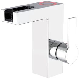 Sch&uuml;tte Waschtischarmatur SCH&Uuml;TTE, B:8,6cm H:14cm T:12cm, grau, Messing, Armaturen, Wasserhahn mit LED-Schwallauslauf, Mischbatterie Waschbecken, Chrom