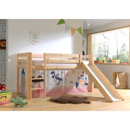 Spielbett Vipack, B:218cm H:114cm L:210cm, beige, Kinderzimmer, Betten, "Pino, Kiefer massiv, mit Rolllattenrost u. Textil-Set, Made in Europe",