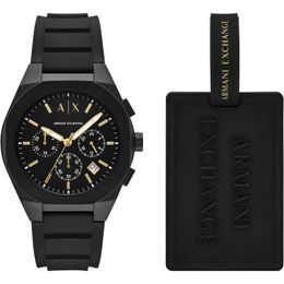 Armani Exchange Herren Chronograph "SYNC", schwarz, Armbanduhren, Quarzuhr, Armbanduhr, Herrenuhr, Silikonarmband, Geschenkidee, Tag