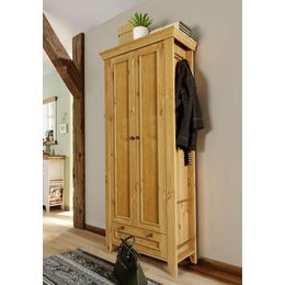 Garderobenschrank Home Affaire, B:85cm H:192cm T:38cm, beige, Massivholz, Flur, Schr&auml;nke, "Skandinavia", Massivholz, 2-t&uuml;rig, mit Schubkasten und
