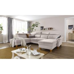 Wohnlandschaft Home Affaire, B:322cm H:84cm T:217cm, grau, 100% Polyester, Sofas, "Conville U-Form", Kopfteilverstellung wahlweise mit Bettfunktion