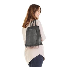 CLUTY Damen Cityrucksack, grau, Leder, Rindsleder, Rucks&auml;cke, echt Leder, Made in Italy