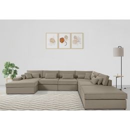 Wohnlandschaft OTTO HOME, B:460cm H:75cm, grau, Baumwollmix (60% Baumwolle/40% Leinen);Struktur fein (100% Polyester);Samtoptik (100%