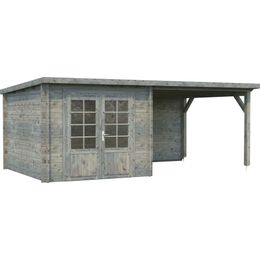 Gartenhaus Palmako, grau, Massivholz, Gartenh&auml;user, "Ella", 6,9+8,2 m&sup2;, mit Anbaudach