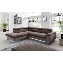 Ecksofa COTTA, B:249cm H:72cm T:100cm, braun, Microfaser PRIMABELLE (100% Polyester);Kunstleder SOFTLUX;Feinstruktur (100% Polyester);Kunstleder