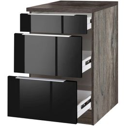 Unterschrank KOCHSTATION, B:50cm H:85cm T:60cm, schwarz, Holzwerkstoff, MDF, K&uuml;che, Schr&auml;nke, "KS-Brindisi", 50 cm breit, inklusive 2 gro&szlig;er Ausz&uuml;ge