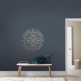 Wandbild, B:80cm H:80cm T:1,2cm &Oslash;:1,2cm, silber, Art for the home, Metall, Wohnzimmer, Bilder, "Mandala Rund", Luxus Metal Art Wanddeko