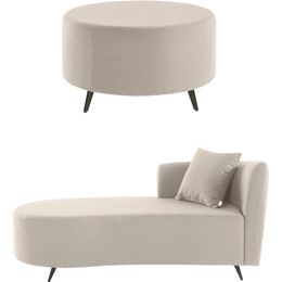 Recamiere Home Affaire, B:182cm H:82cm T:90cm, beige, 100% Polyester, Sofas, "Hulby", wahlweise mit und ohne Hocker und Armlehne links oder rechts