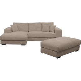 Polstergarnitur WERK2, B:286cm H:84cm T:184cm, beige, 90% Polyester, 10% Nylon, Sitzmöbel-Sets, "Eden L-Form + Hocker. Mega Couch Breite 286cm,