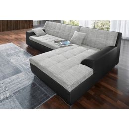 Ecksofa DOMO collection, B:267cm H:83cm T:178cm, silber, Kunstleder Softlux / Struktur (90% Polyester; 10% Polyacryl);Microfaser-Primabelle (100%