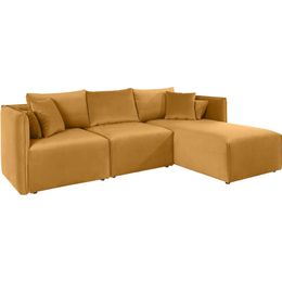 Ecksofa OTTO HOME, B:262cm H:74cm T:172cm, gold, Samtoptik (100% Polyester);Struktur (100% Polypropylene);Webstoff (100% Polyester);Struktur fein