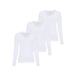 YSABEL MORA Damen Langarmshirt "BASIC COLLECTION COTTON WITH LACE", Gr. XL, weiß, Single Jersey, Obermaterial: 95% Baumwolle, 5% Elasthan, unifarben,