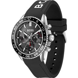 BOSS Herren Chronograph "RUNNER", schwarz, Armbanduhren, Quarzuhr, Herrenuhr, Armbanduhr, Stoppfunktion, Silikonarmband