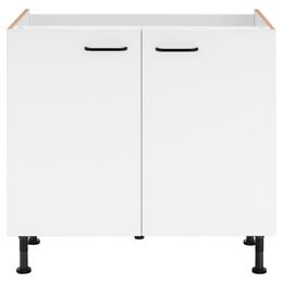 Sp&uuml;lenschrank Optifit, B:90cm H:87cm T:58,4cm, wei&szlig;, Holzwerkstoff, K&uuml;che, Schr&auml;nke, "Elga", mit Soft-Close-Funktion, h&ouml;henverstellbaren F&uuml;&szlig;en,