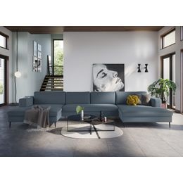 Wohnlandschaft DOMO collection, B:438cm H:83cm T:173cm, grau, Sofas, "Modica U-Form aktuelles, kubisches Design mit 2 Recamieren, viel Platz", XXL,