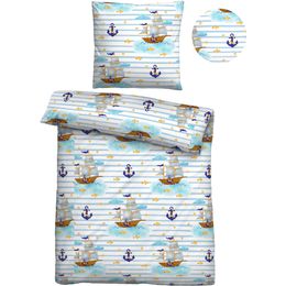 Kinderbettw&auml;sche Biberna, blau, Linon, Obermaterial: 100% Baumwolle, Bettw&auml;sche, "Johanna", hautfreundlich, k&uuml;hlend, mit Rei&szlig;verschluss, ganzj&auml;hrig