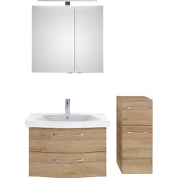 Badmöbel-Set SAPHIR, B:112cm H:200cm T:46cm, braun, Spanplatte, Kastenmöbel-Sets, "6005 Sprint 3-teilig, Keramik-Waschtisch mit LED-Spiegelschrank",