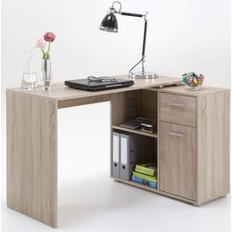 Eckschreibtisch FMD, B:117cm H:73,5cm T:50cm, braun, Büro, Tische, "AUGSBURG", Schreibtisch/ Sideboard m. Stauraum, beids. montierb., 117 oder 148 cm
