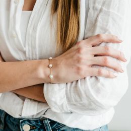 JULIE JULSEN Damen Armband "925/- Sterling Silber vergoldet Perle und Zirkonia", 19cm, Silber 925 (Sterlingsilber), gelb, Silber 925