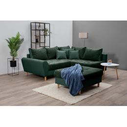Ecksofa Home Affaire, B:223cm H:47cm T:184cm, grün, Luxus-Microfaser (100% Polyester);Struktur fein (100% Polyester);Microfaser PRIMABELLE (100%