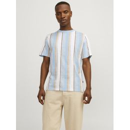 Jack & Jones JACK & JONES Herren T-Shirt "JPRBLAPALMA AOP SS TEE CREW NECK SN", weiß, Basic, Gr. S, gemustert, Jersey, Obermaterial: 100% Baumwolle, Shirts