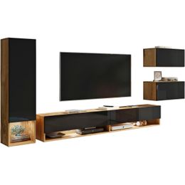Wohnwand Inosign, B:290cm H:130cm T:31cm, schwarz, Wohnzimmer, Kastenm&ouml;bel-Sets, "Amadeo"